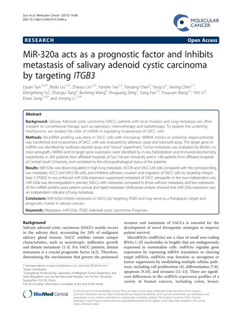 Pdf Mir 320a Acts As A Prognostic Factor And Inhibits Metastasis Of