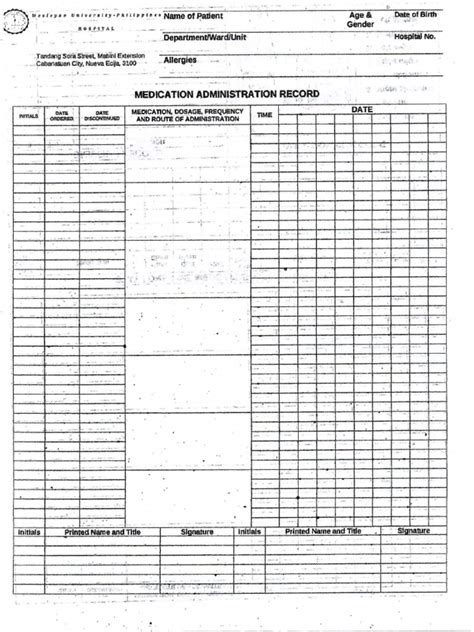 Medication Administration Record Front Pdf