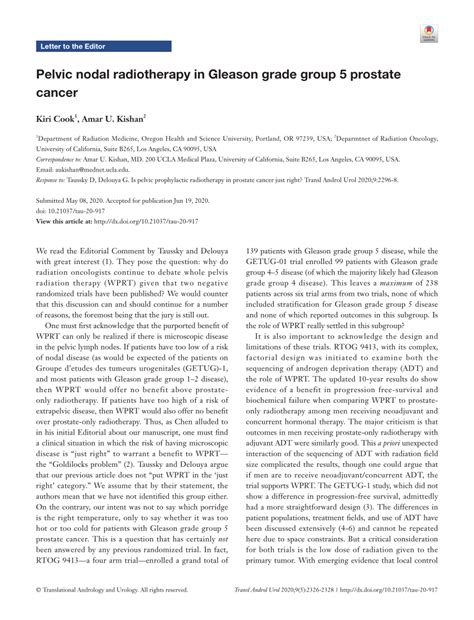 Pdf Pelvic Nodal Radiotherapy In Gleason Grade Group 5 Prostate Cancer
