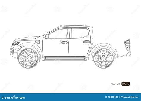 Blueprint Of Suv Contour Drawing Of Car On A White Background Side
