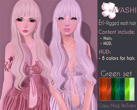 Second Life Marketplace [ Ayashi ] Eri Hair Green Set