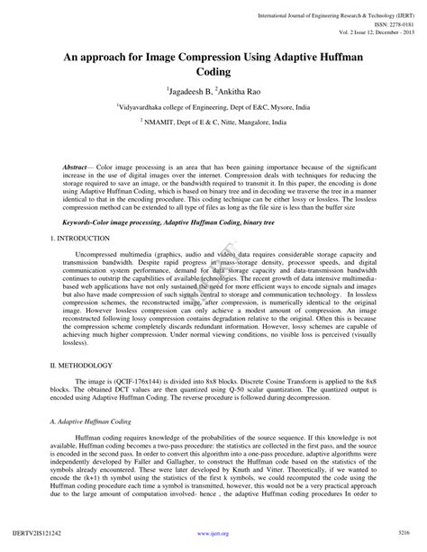 Pdf An Approach For Image Compression Using Adaptive Huffman Coding