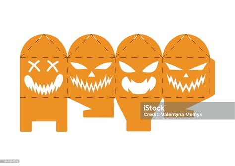 무서운 호박 할로윈 치료 상자 과자 사탕 작은 선물 빵집을위한 잭 O 랜턴 얼굴 선물 파티 포장 간단한 패키지 다이 컷 템플릿 레이저 컷 벡터 스톡 일러스트레이션 Diy에