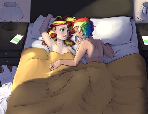 2164268 Source Needed Suggestive Artist Silfoe Rainbow Dash Sunset Shimmer Human