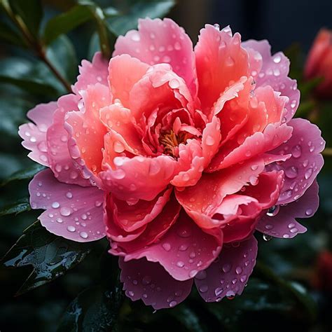 Premium Ai Image Raindrops On A Vibrant Pink Peony Saturated Colors