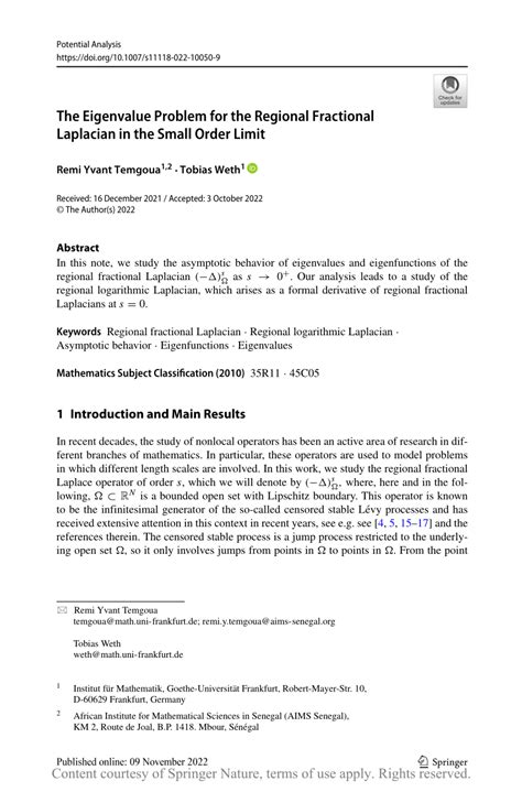 Pdf The Eigenvalue Problem For The Regional Fractional Laplacian In