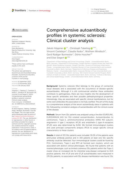 pdf comprehensive autoantibody profiles in systemic sclerosis clinical cluster analysis