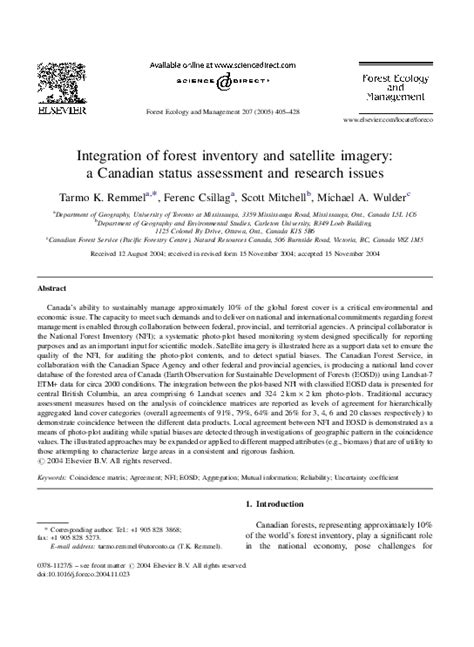 Pdf Integration Of Forest Inventory And Satellite Imagery Scott