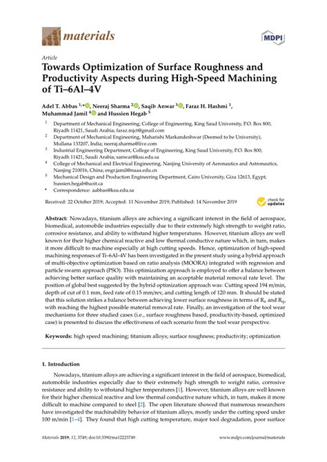 Pdf Towards Optimization Of Surface Roughness And Productivity Aspects During High Speed