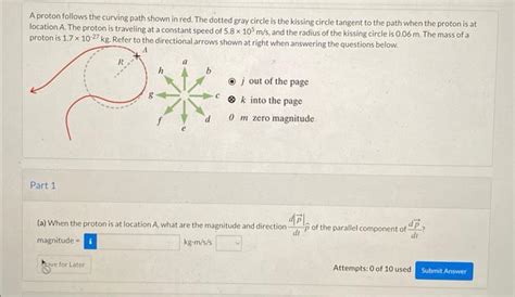Solved A Proton Follows The Curving Path Shown In Red The Chegg Com