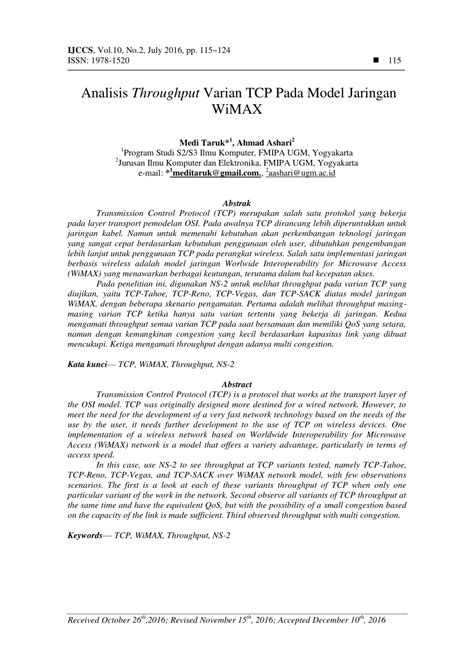 Pdf Analisis Throughput Varian Tcp Pada Model Jaringan Wimax