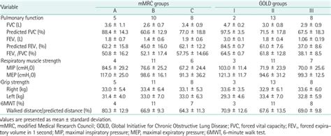 Assessment Of Physical Function In Each Group Of Mmrc And Gold