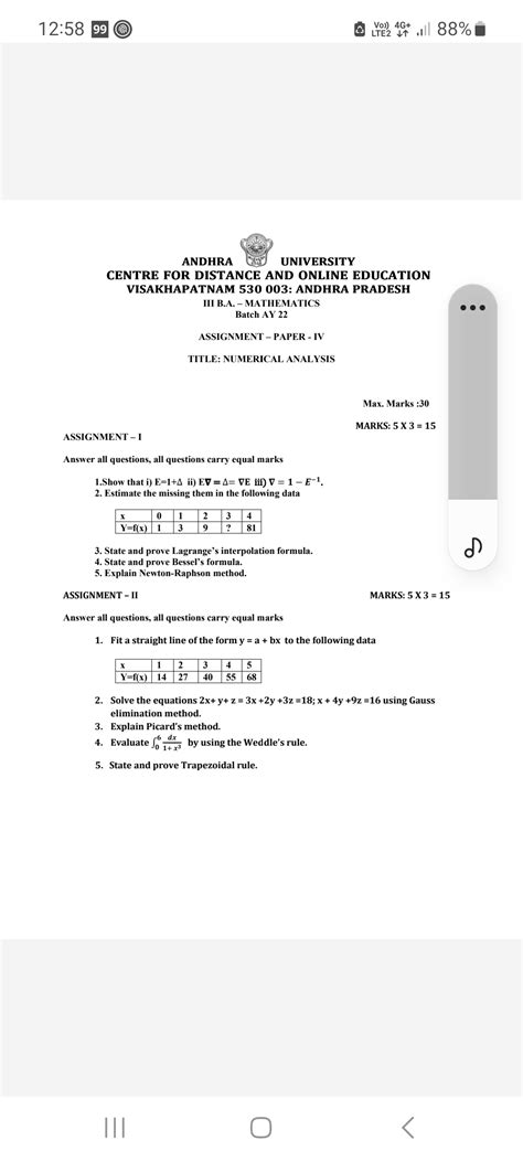 Numerical Analysis Assignment Questions Assignment I Show That I