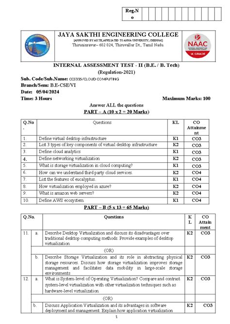 Iat 2 Qp Cc Set 2 Cloud Computing Question Bank Regulation 2021 Anna University Reg O Jaya