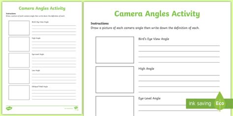 Camera Angles Definitions Sheet