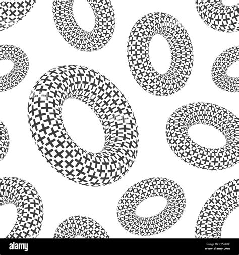 Seamless Pattern Of 3d Geometric Rounded Shapes Donuts Black And