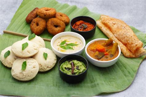 South Indian Food Idli Medu Vadadosa Sambar Coconut Chatney
