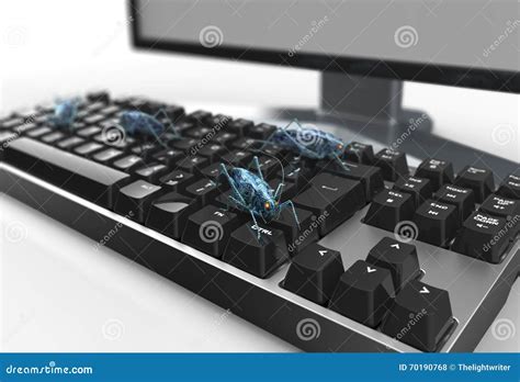 Digital Safety Concept Electronic Bug On Computer Keyboard Stock Illustration Illustration Of