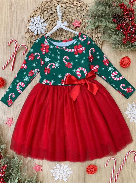 Cute Winter Dresses Girls Candy Cane Tutu Dress Holiday Dresses