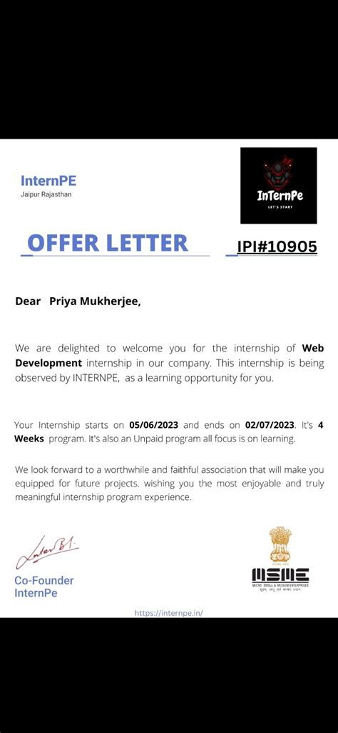Priya Mukherjee On Linkedin Internpe Internship Share