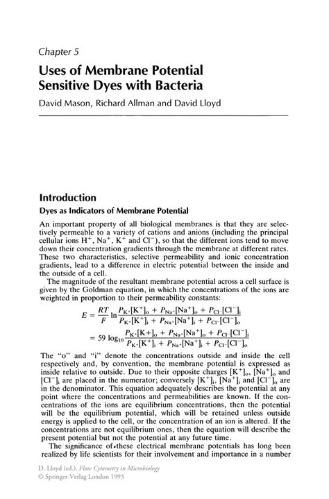 Pdf Uses Of Membrane Potential Sensitive Dyes With Bacteria