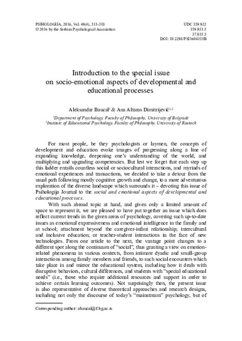 Pdf Introduction To The Special Issue On Socio Emotional Aspects Of