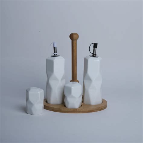 White Ceramic Oil Dispensers With Salt Pepper Shakers Set Needs Store