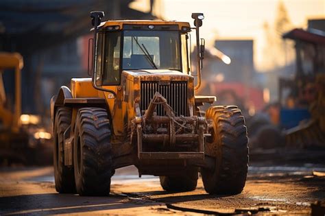 Premium Photo Grader Parked In A Construction Yard With Other
