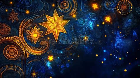 Matariki Stars In Deep Blue And Gold Hues With Intricate Maori Art