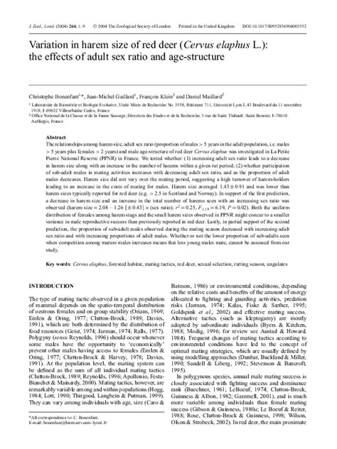 Pdf Variation In Harem Size Of Red Deer Cervus Elaphus L The