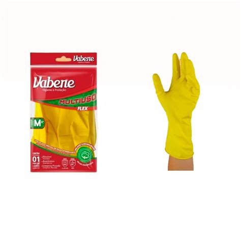 Luva Multiuso Limpeza Latex Cano Longo Ranh Flex M Vabene Brasão