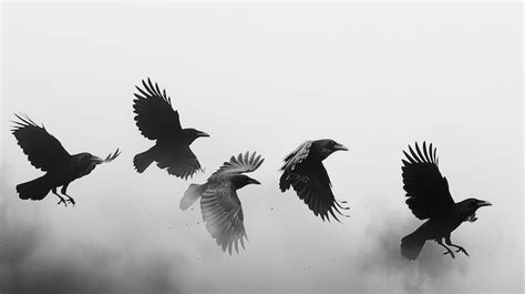Silhouette Of Murder Of Crows Flying Away Premium Ai Generated Image