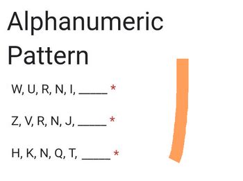 Answered Alphanumeric Pattern W U R N I Z V R N J H K N Q T Bartleby