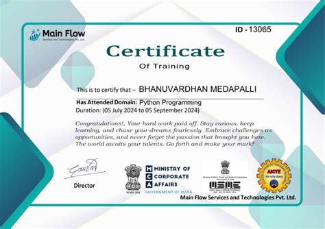 Bhanu Vardhan Medapalli On Linkedin Mainflow Internship Success