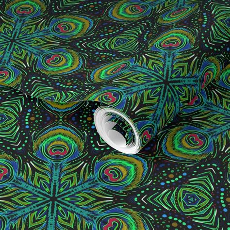 Peacock Kaleidoscope Midnight Green Wallpaper Prepasted Wallpaper