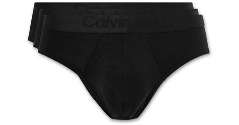 Calvin Klein Three Pack Stretch Lyocell Blend Briefs In Black For Men