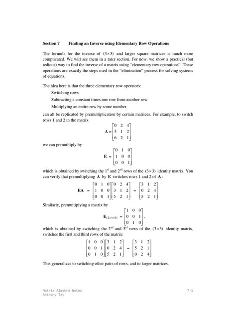 07 Inverse And Ero Pdf Matrix Mathematics Applied Mathematics