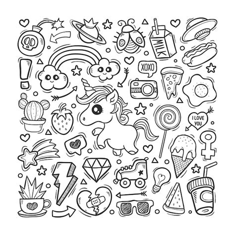 Premium Vector Unicorn World Hand Drawn Doodle Color