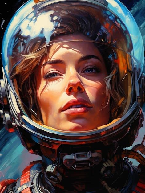 Premium Ai Image A Woman In A Space Suit With A Picture Of A Woman In