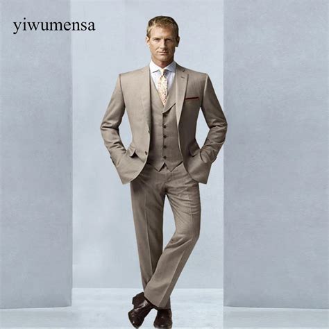 New Arrival Groomsmen Notch Lapel Groom Tuxedos Khaki Men Suits Wedding