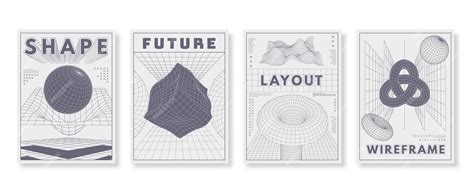Premium Vector Abstract Wireframe Posters Futuristic Layout With 3d
