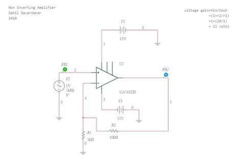 non inverting amplifier multisim live