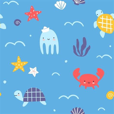 Motif Danimaux Marins Mignons Sous Marins Impression Vectorielle