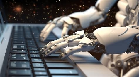 빈 화면 3d 시각화를 예상하여 노트북 키보드와 결합하는 자동화된 손 인공 지능 로봇 핸드 컴퓨터 노트북 키보드 배경 일러스트 및 사진 무료 다운로드 Pngtree
