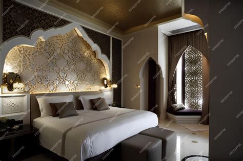 Premium Photo Arabic Style Bedroom Interior With Modern Bed