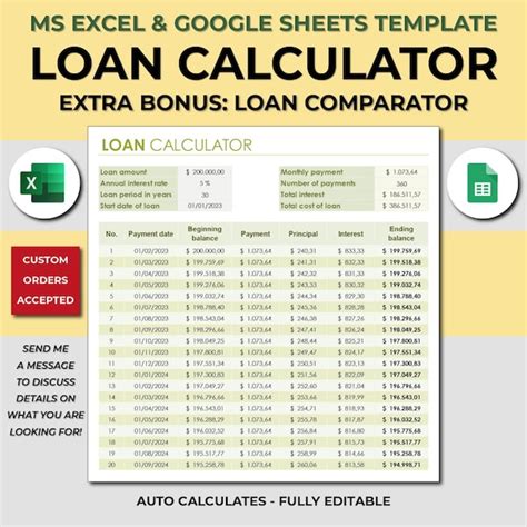 car payment excel template etsy
