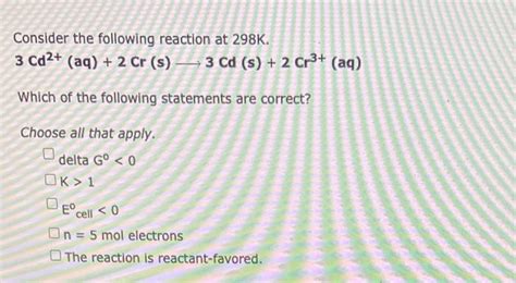 Solved Consider the following reaction at 298K. | Chegg.com