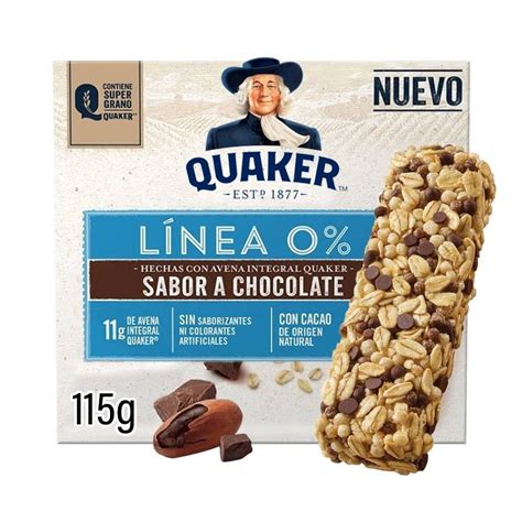 Barra De Avena Integral Quaker Línea 0 Sabor Chocolate Amargo 115 G