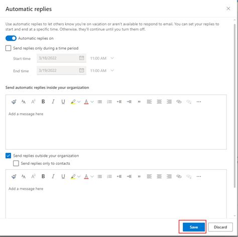 Setting Automatic Replies In Outlook Web Application