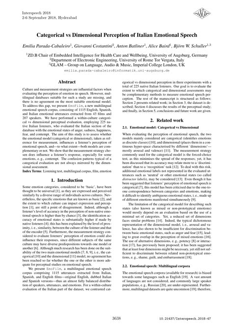 Pdf Categorical Vs Dimensional Perception Of Italian Emotional Speech